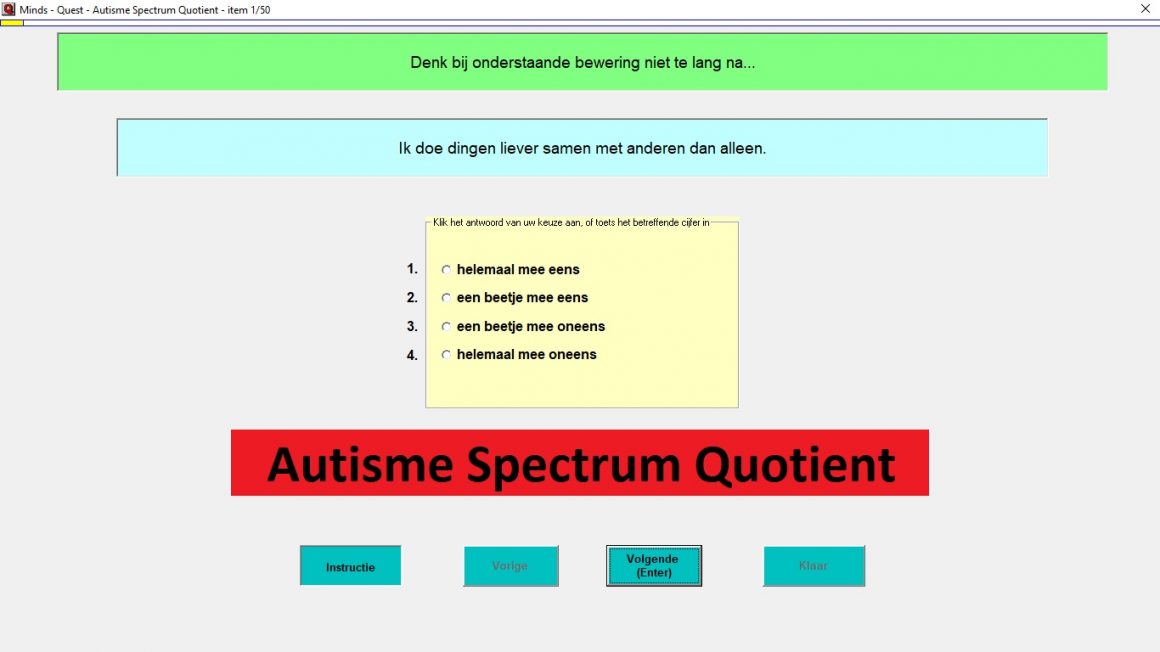 ASQ: Autisme Spectrum Quotiënt – Testmanager MINDS