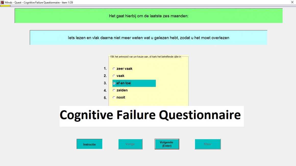 CFQ – Cognitive Failure Questionnaire – Testmanager MINDS