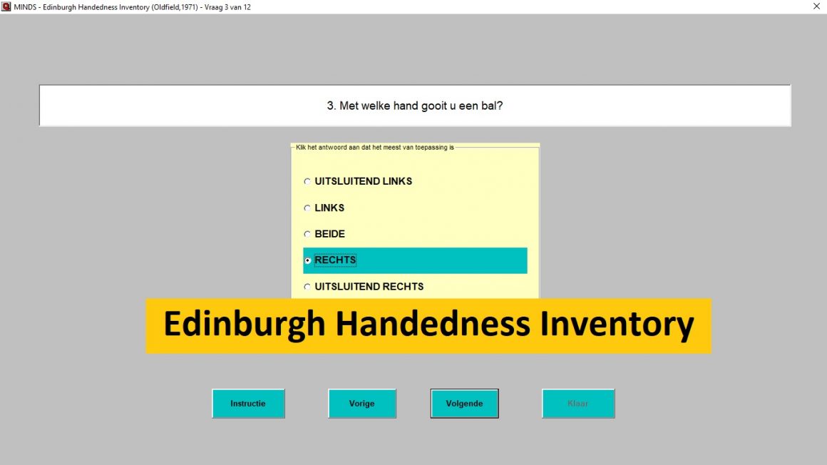 EHI: Edinburgh Handedness Inventory – Testmanager MINDS