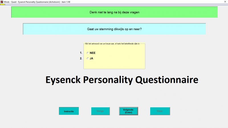 EPQ – Eysenck Personality Questionnaire – Testmanager MINDS