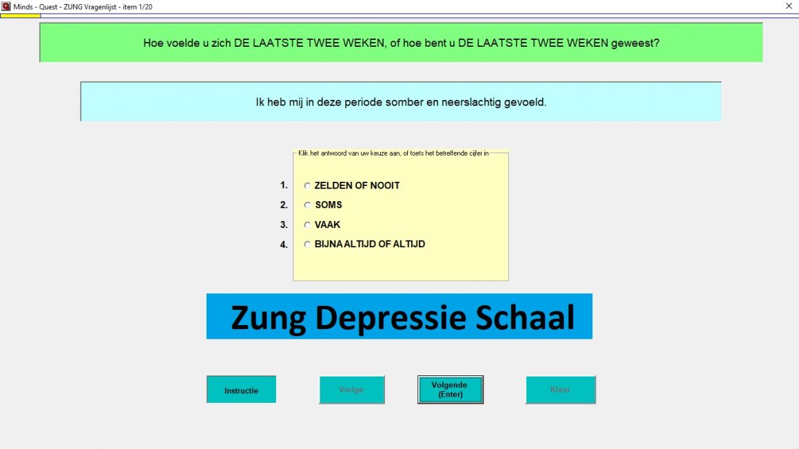 ZUNG: Zung Self-rating Depression Scale – Testmanager MINDS
